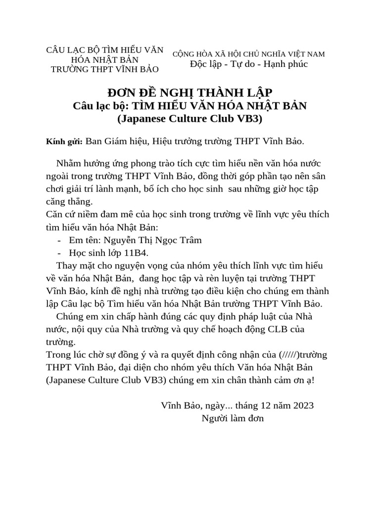 Đơn Xin Tlap CLB | PDF