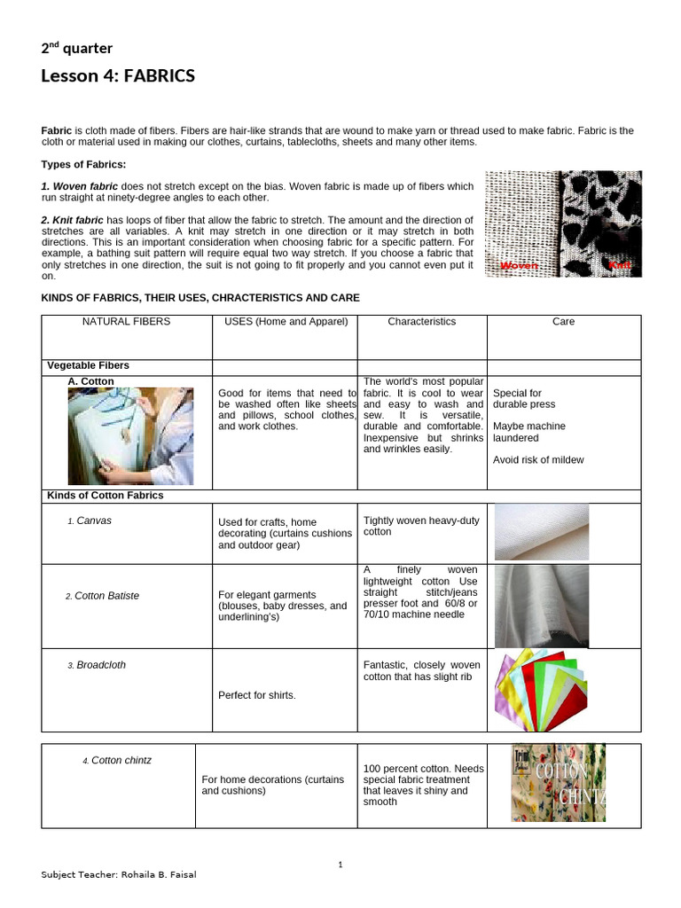 2nd_Quarter_Lesson5_Fabrics | PDF | Textiles | Silk