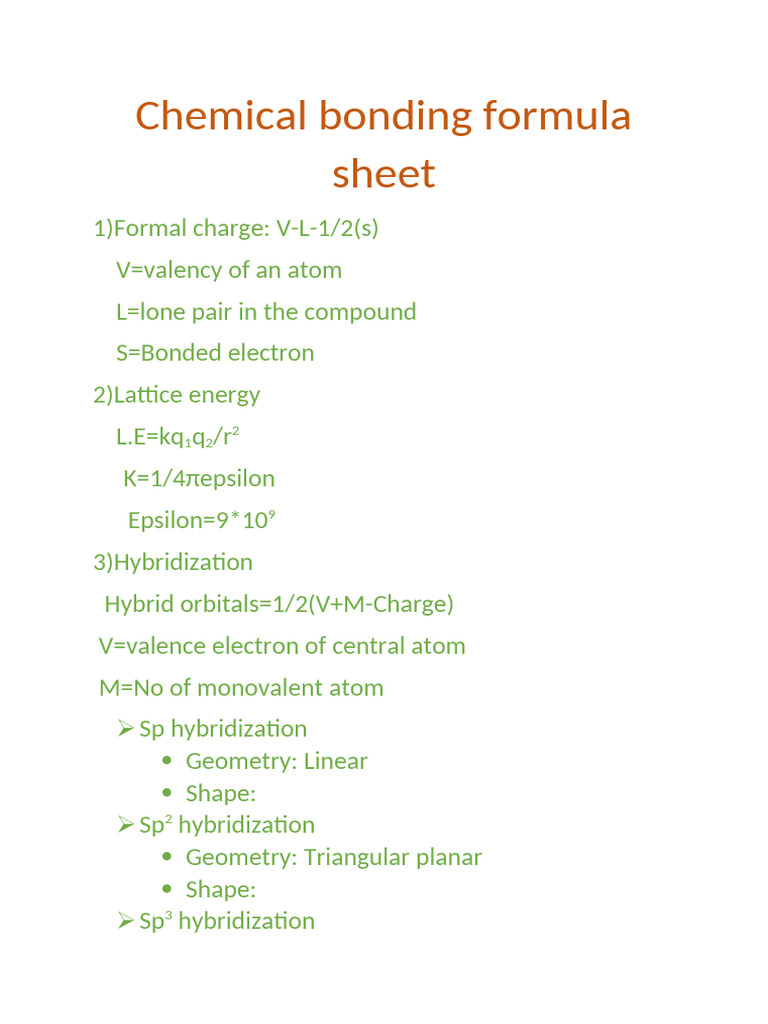 Class 11 Chemical Bonding Formulas | PDF