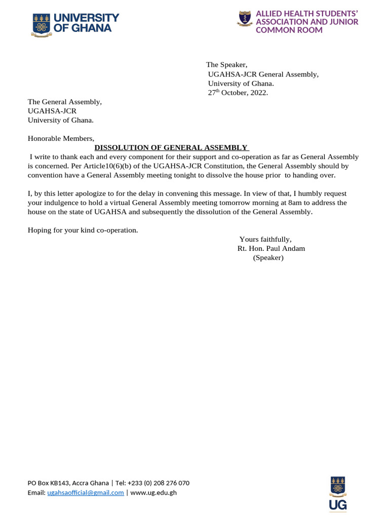 Notice For General Assembly Meeting. | PDF