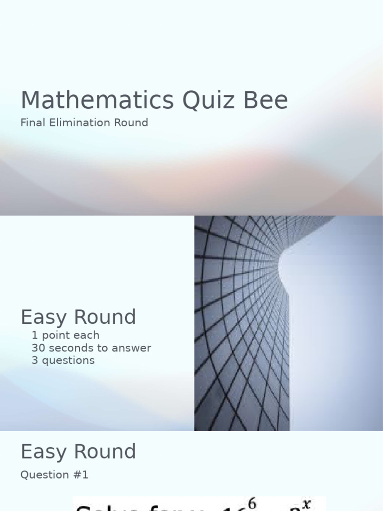 Mathematics Quiz Bee Structure and Questions | PDF | Teaching Methods ...