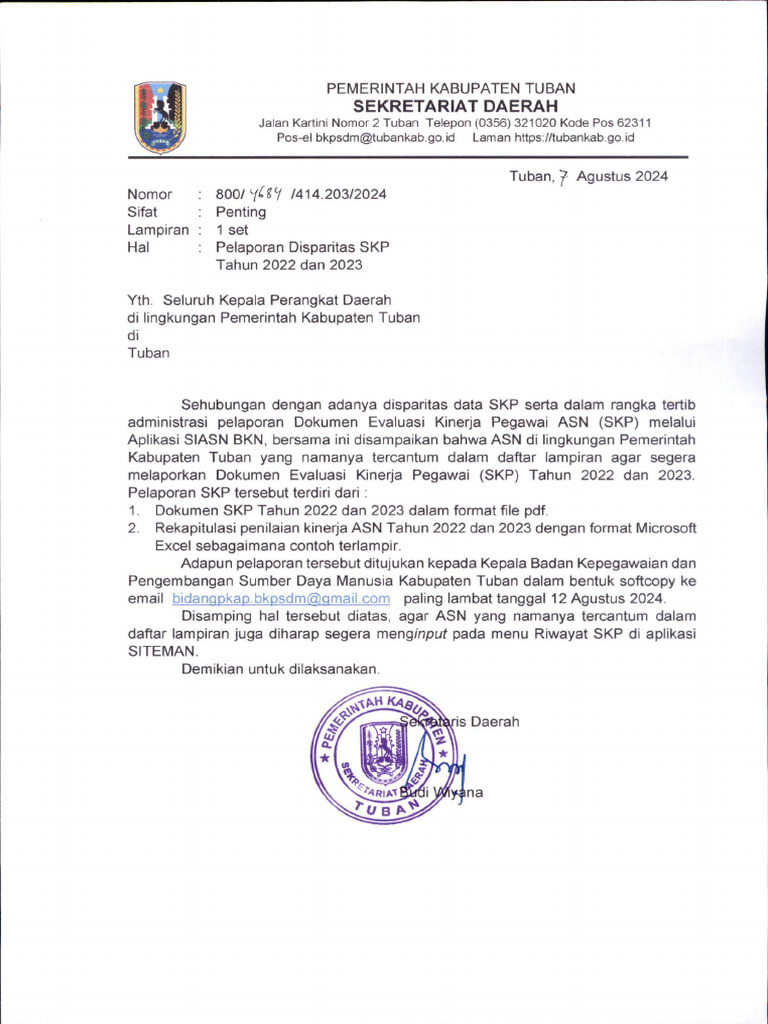 Surat-Setda - Disparitas SKP | PDF