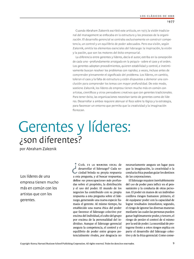 Unidad 4 Zaleznik HBR Liderazgo | PDF
