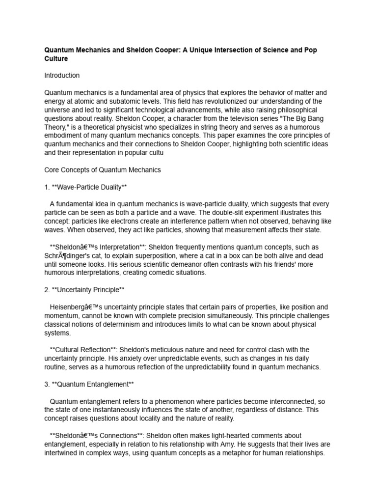 Quantum Mechanics & Sheldon Cooper | PDF | Quantum Mechanics | Mechanics