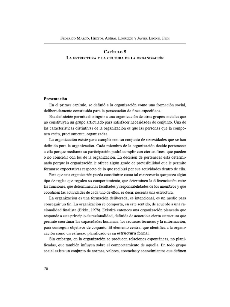 Unidad 3 Marcó Loguzzo Cap. 5 Estructura y Cultura | PDF