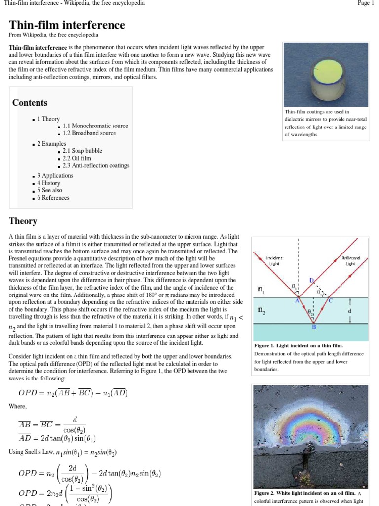 Thin-Film Interference - Wikipedia, The Free Encyclopedia | PDF | Waves ...