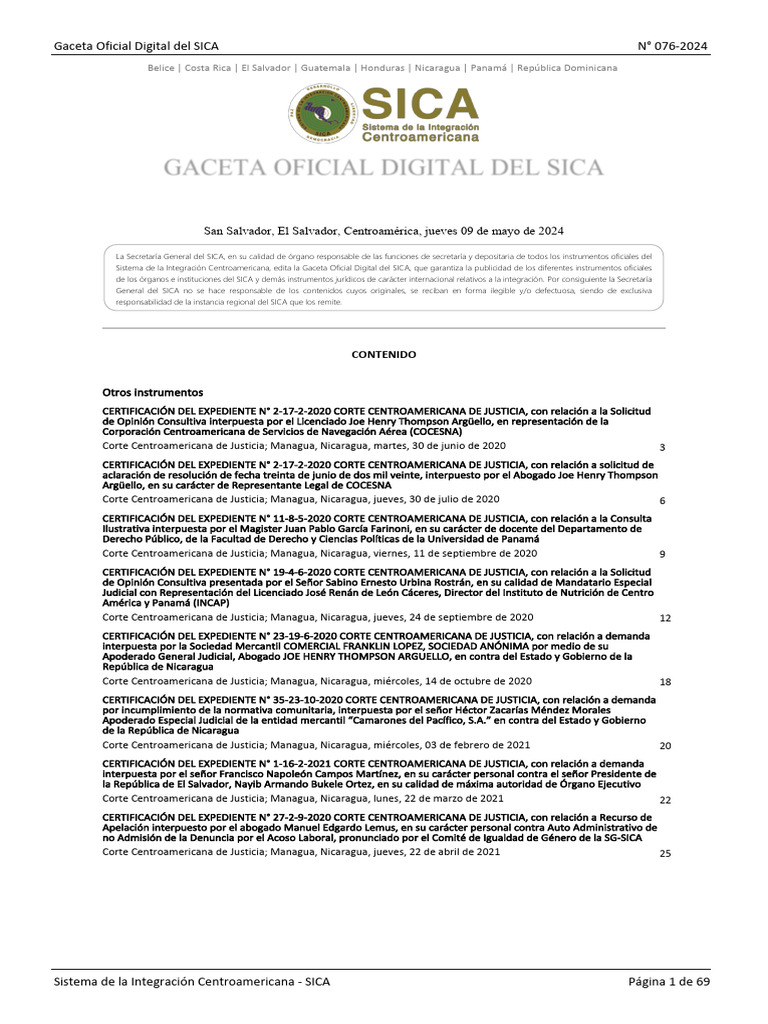 Gaceta Oficial Digital del SICA 2024 | PDF | Centroamérica | Justicia