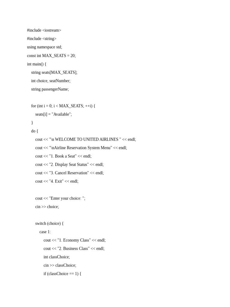 Airline Reservation | PDF | Computer Programming | C++