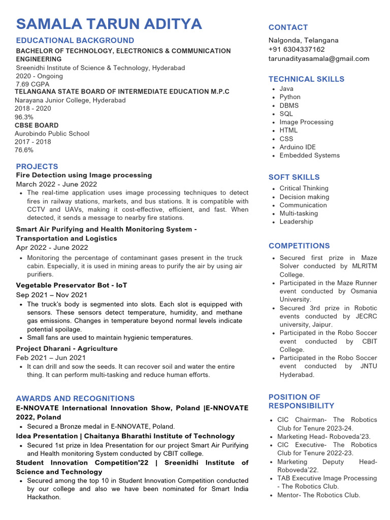 Tarun Aditya Resume-1 | PDF | Technology & Engineering