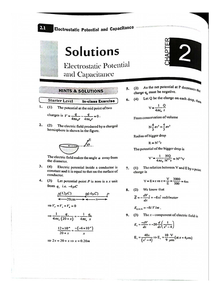 Electric Potential and Capacitance Solutions. | PDF