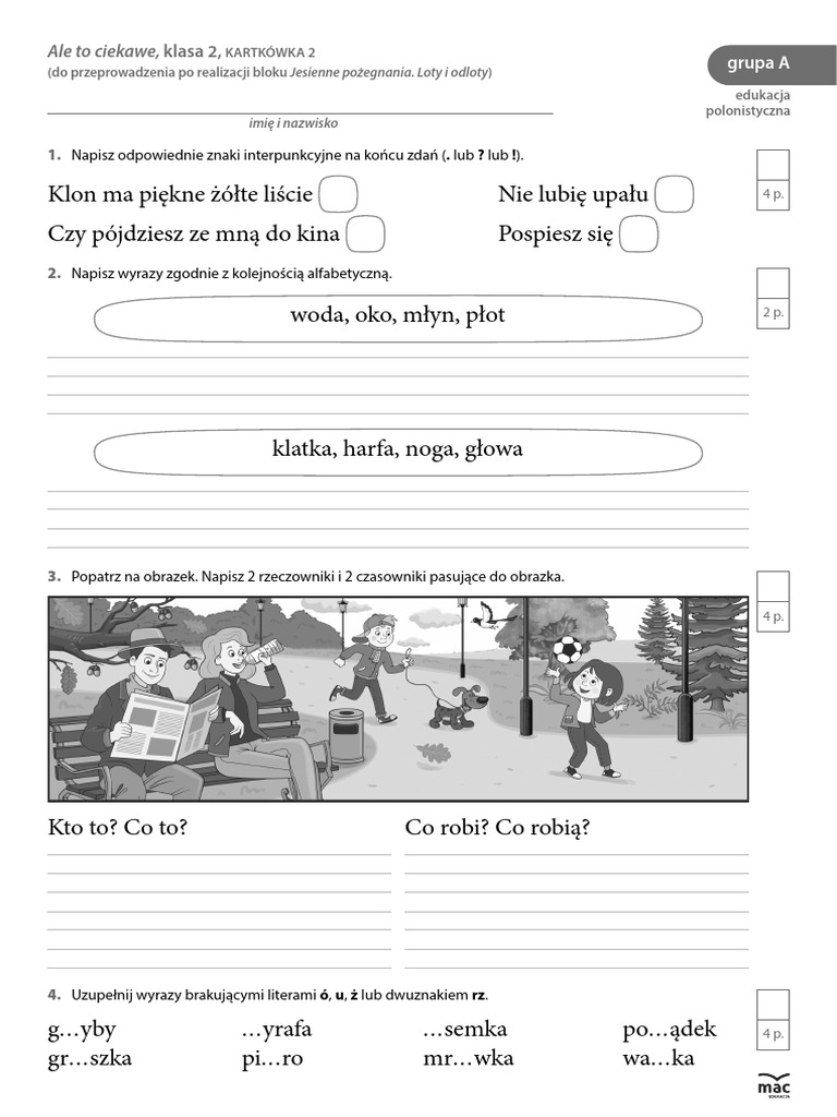 Kartkowka NR 2 Jezyk Polski kl2 Grupa A | PDF