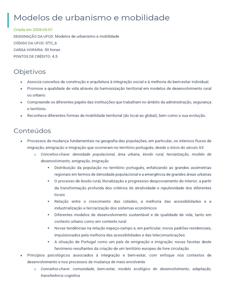 STC 6 - Modelos de Urbanismo e Mobilidade - Referencial | PDF | Ecologia | Desperdício