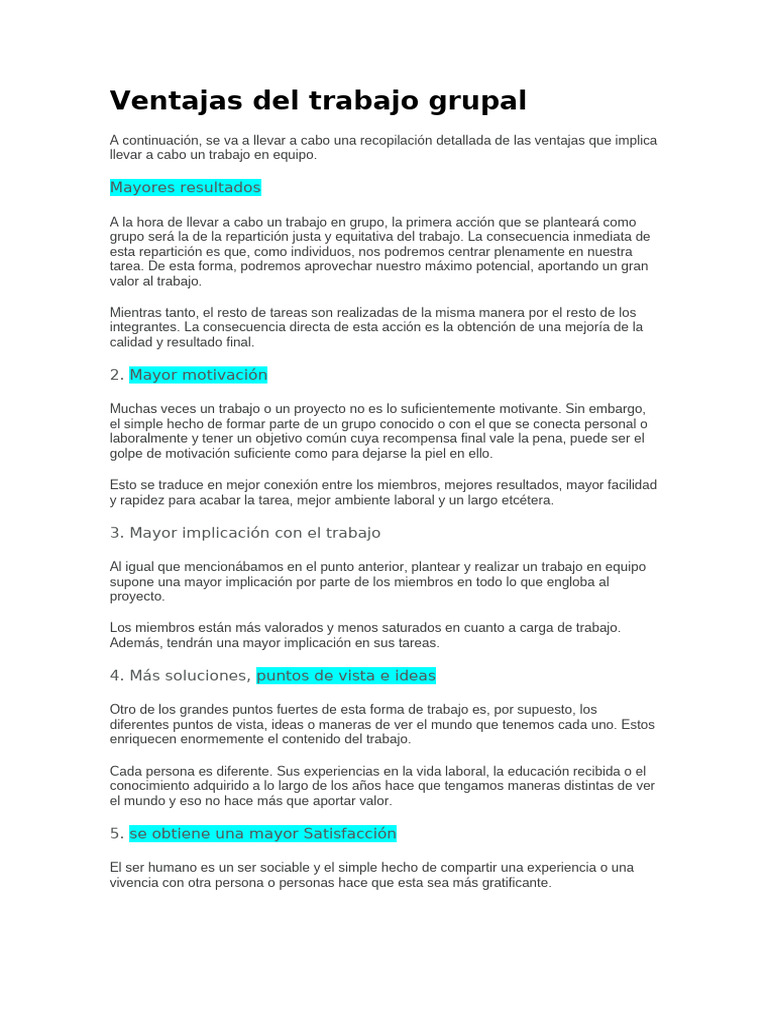 Ventajas Del Trabajo Grupal | PDF | Motivación | Motivacional