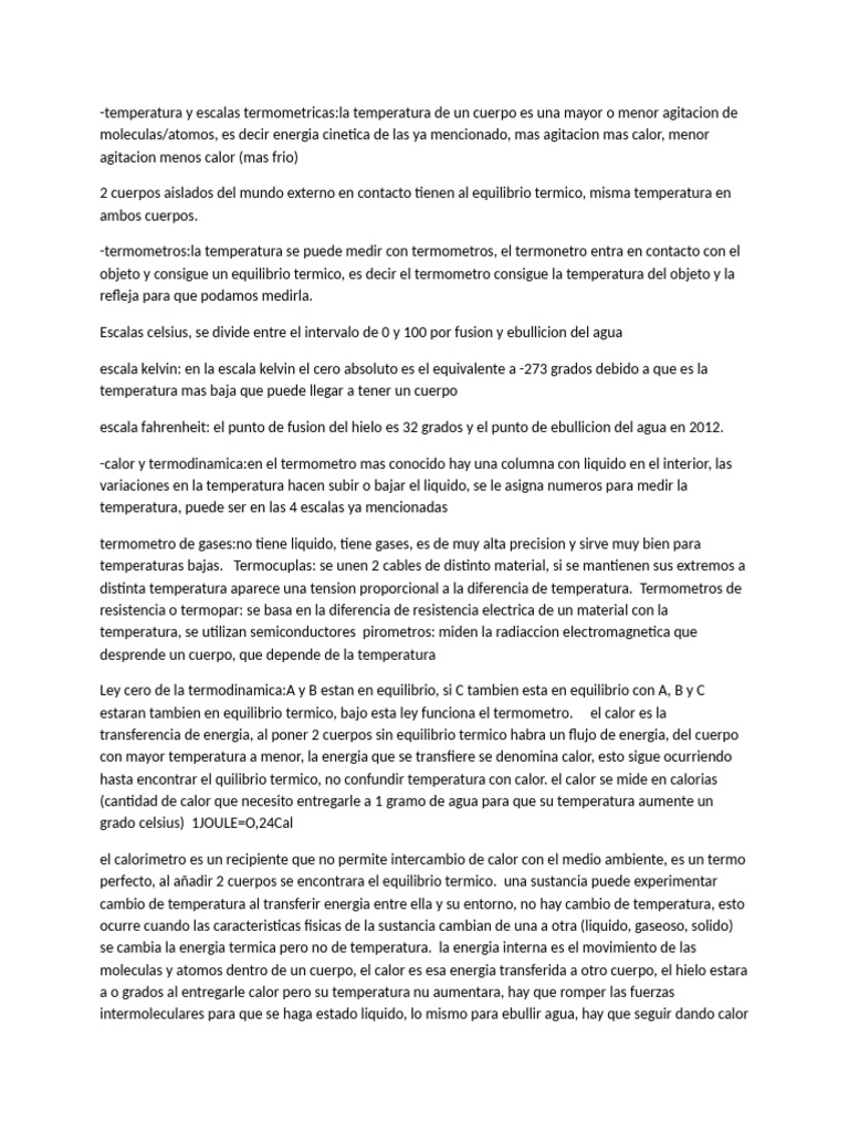 Resumen Sobre Calor Fisica Muy Por Encima | PDF | Temperatura | Calor