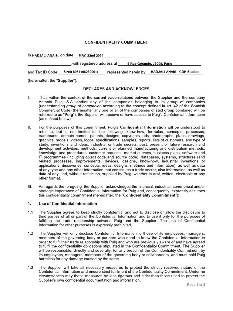 CRM Confidentiality Commitment (Eng) | PDF | Confidentiality | Procedural Knowledge