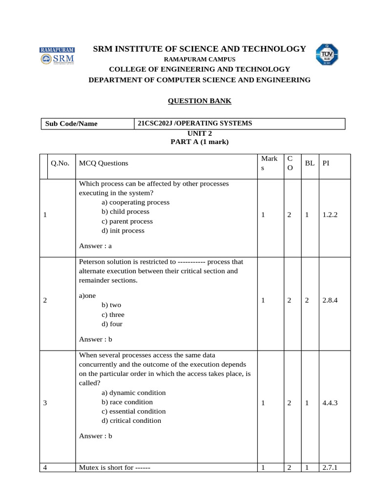 OS Unit 2 | PDF | Computer Architecture | Concurrency (Computer Science)