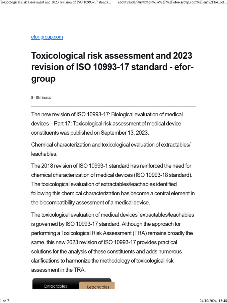 Toxicological Risk Assessment and 2023 Revision of ISO 10993-17 Standard - Efor-Group | PDF ...