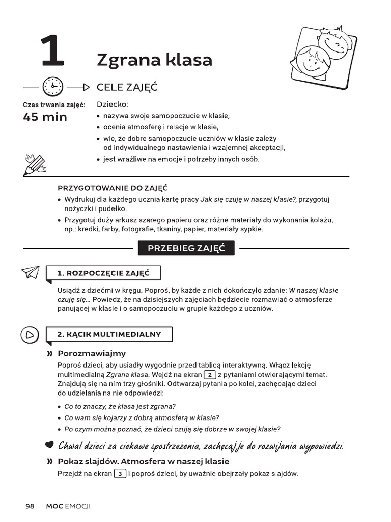 Moc Emocji Scenariusz Lekcji Zgrana Klasa 45 | PDF