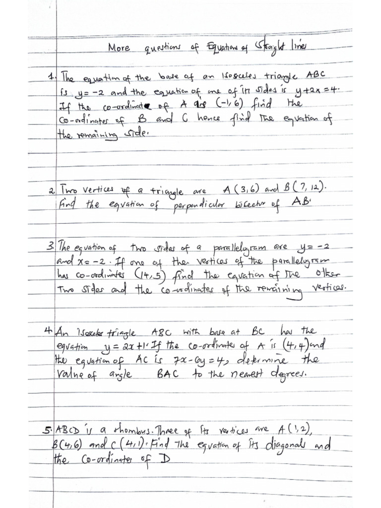 Equations of Straight Lines | PDF