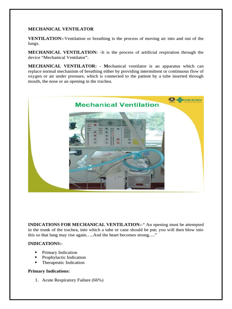 Assignment On Mechanical Ventilation | PDF | Physiology | Respiration