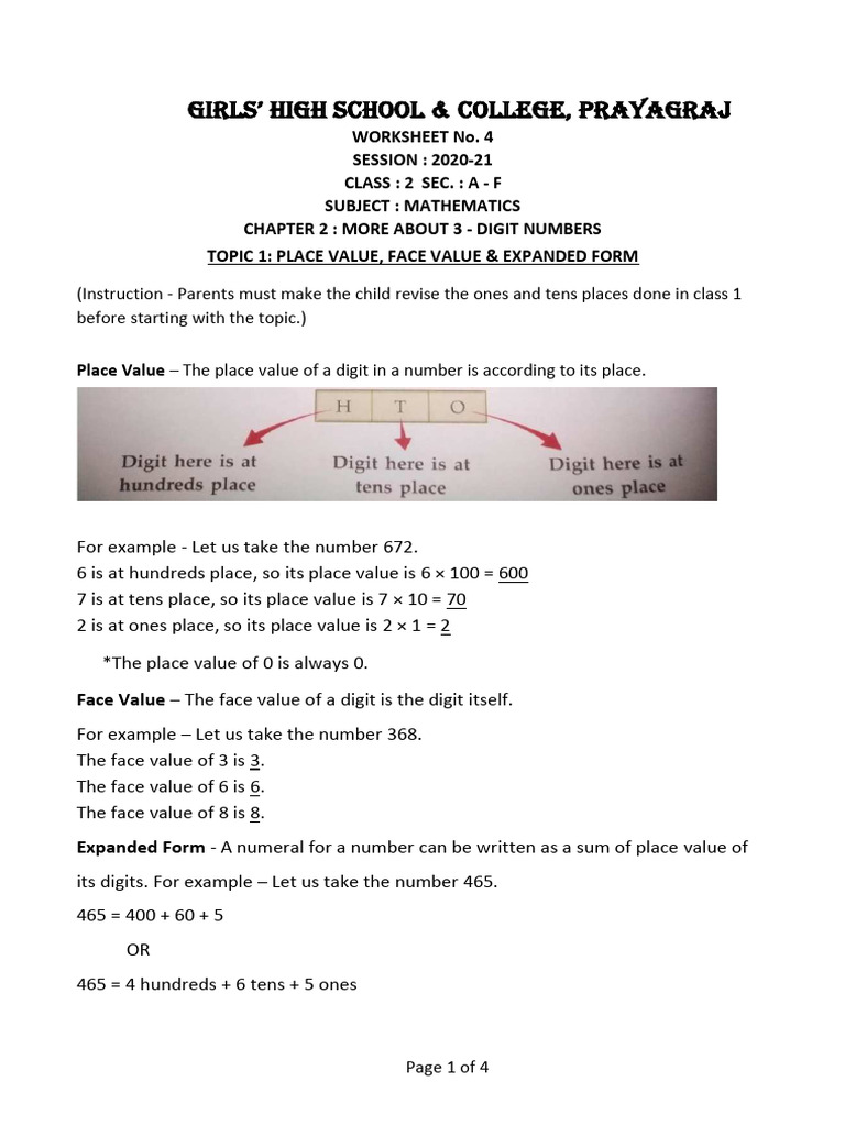 Class-2-Mathematics-Worksheet-No.-4 | PDF | Mathematics | Arithmetic