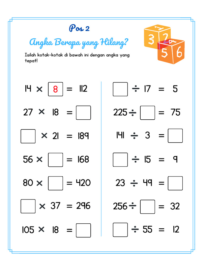 What's Missing Math Worksheet Multiply Division | PDF