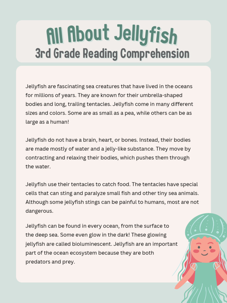 Jellyfish Reading Comprehension for 3rd Grade | PDF | Home & Garden