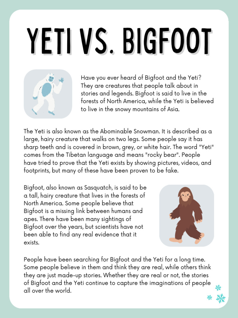 The Yeti Bigfoot Reading Comprehension Worksheet | PDF