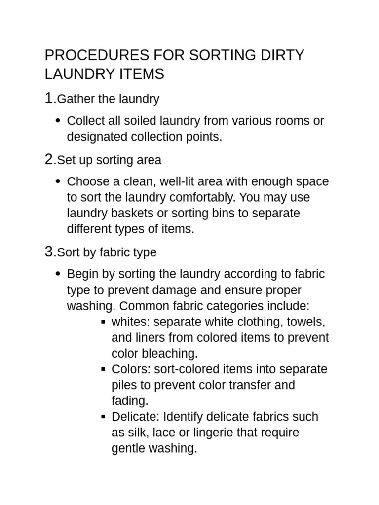 Laundry Sorting Procedures Guide | PDF | Wellness