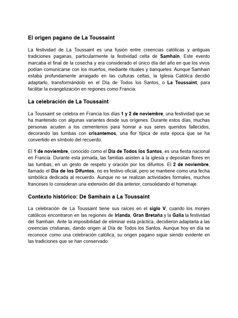 La Toussaint | PDF | Tradiciones