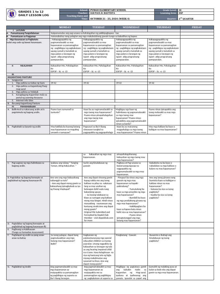 DLL - Esp 3 - Q2 - W4 | PDF
