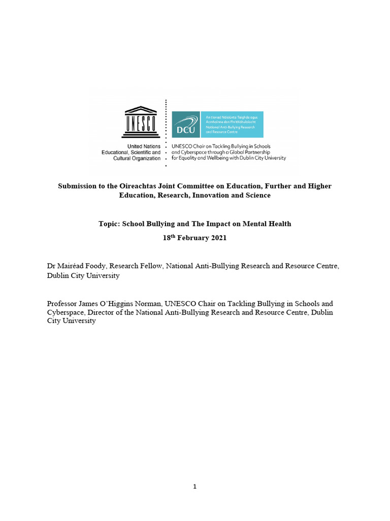School Bullying and The Impact On Mental Health | PDF | Bullying ...
