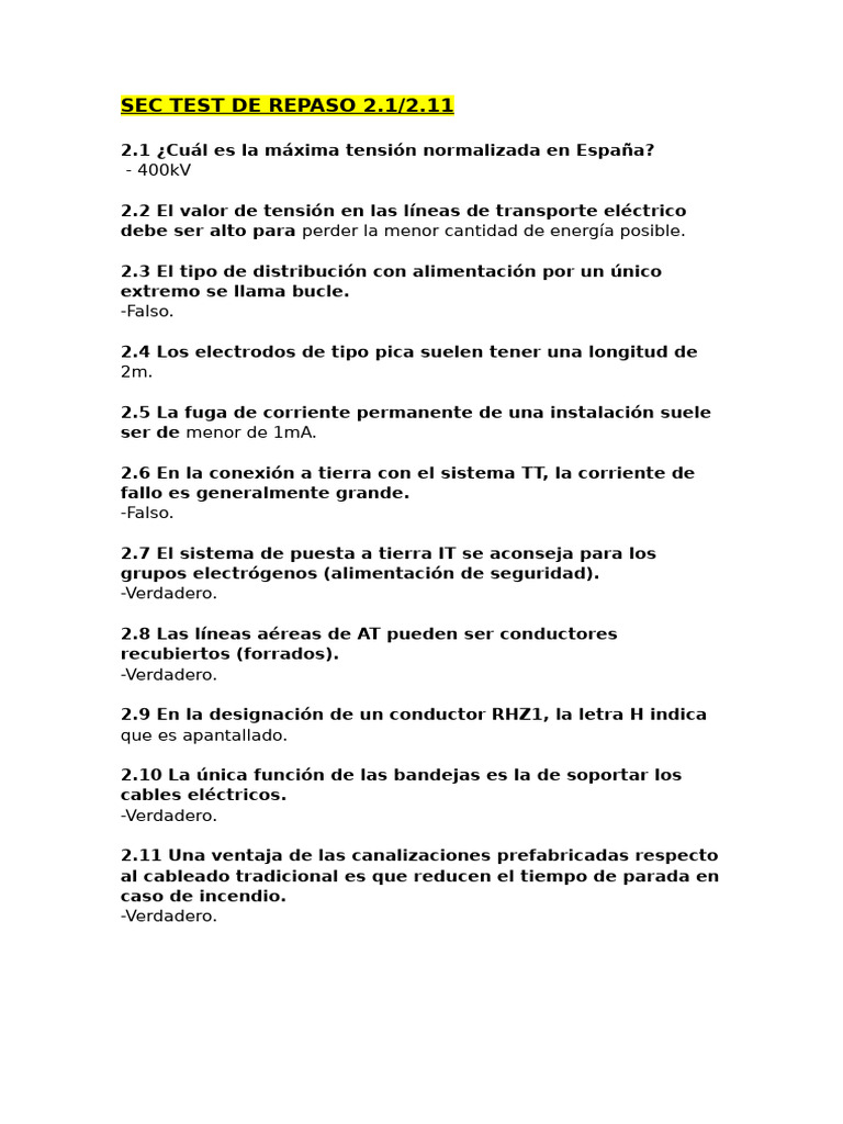 Sec Test de Repaso 2 | PDF | Aislador (Electricidad) | Corriente eléctrica