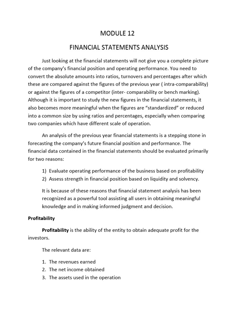 Module 12 Financial Statement Analysis | PDF | Equity (Finance ...