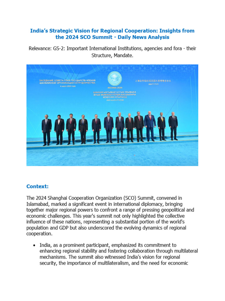 Insights from the 2024 SCO Summit | PDF | International Relations ...