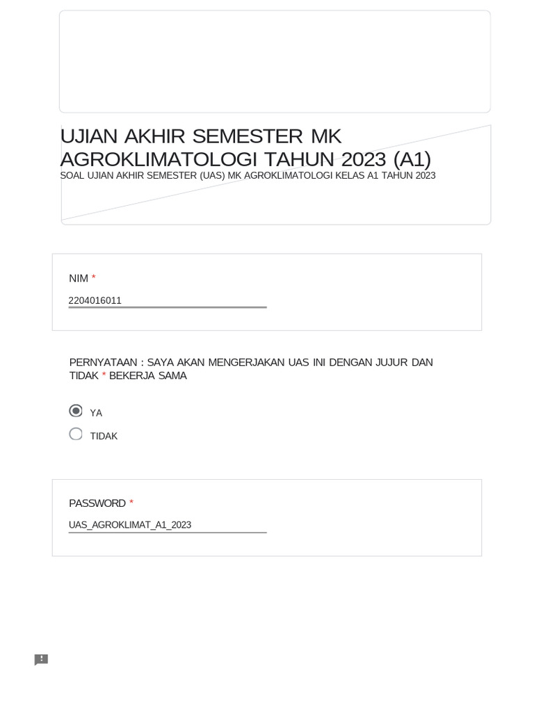 Ujian Akhir Semester MK Agroklimatologi Tahun 2023 (A1) | PDF | Sains & Matematika | Teknologi ...