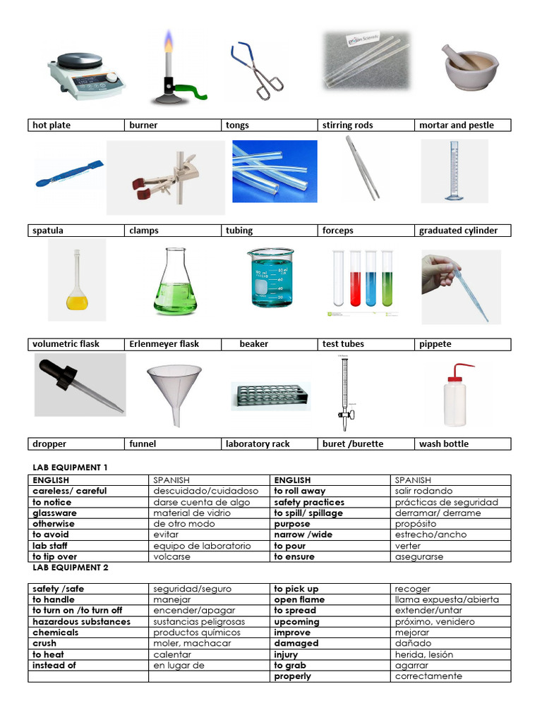 Vocabulario de Equipos de Laboratorio | PDF