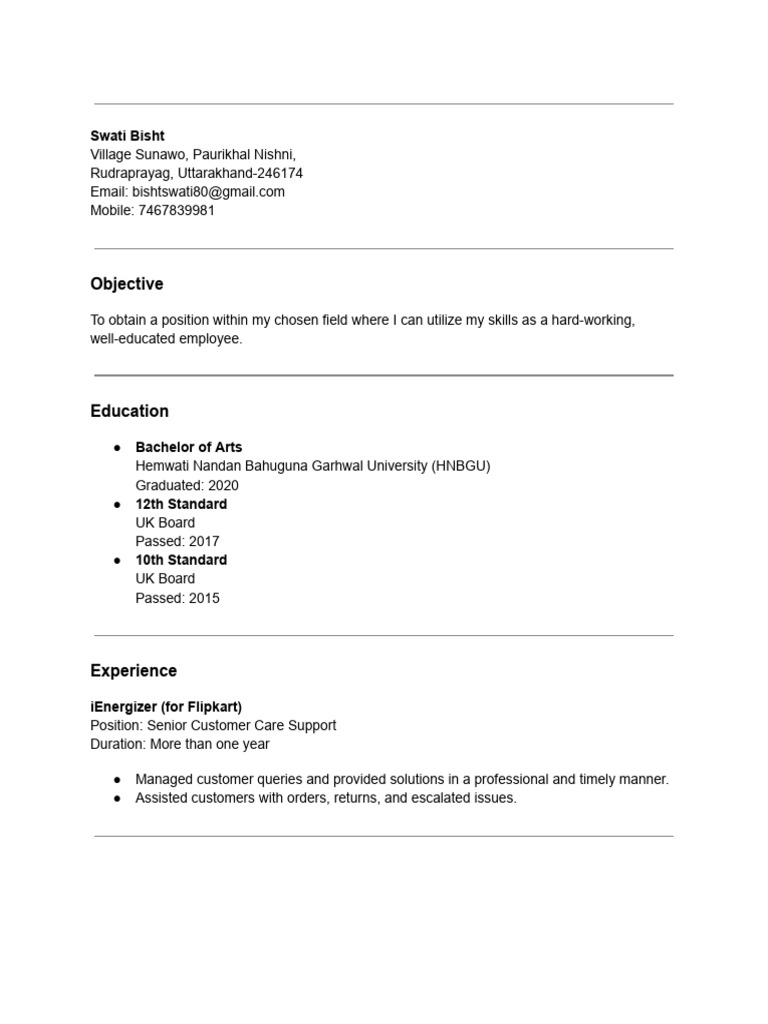 CV Swati Bisht-2 | PDF | Career & Growth