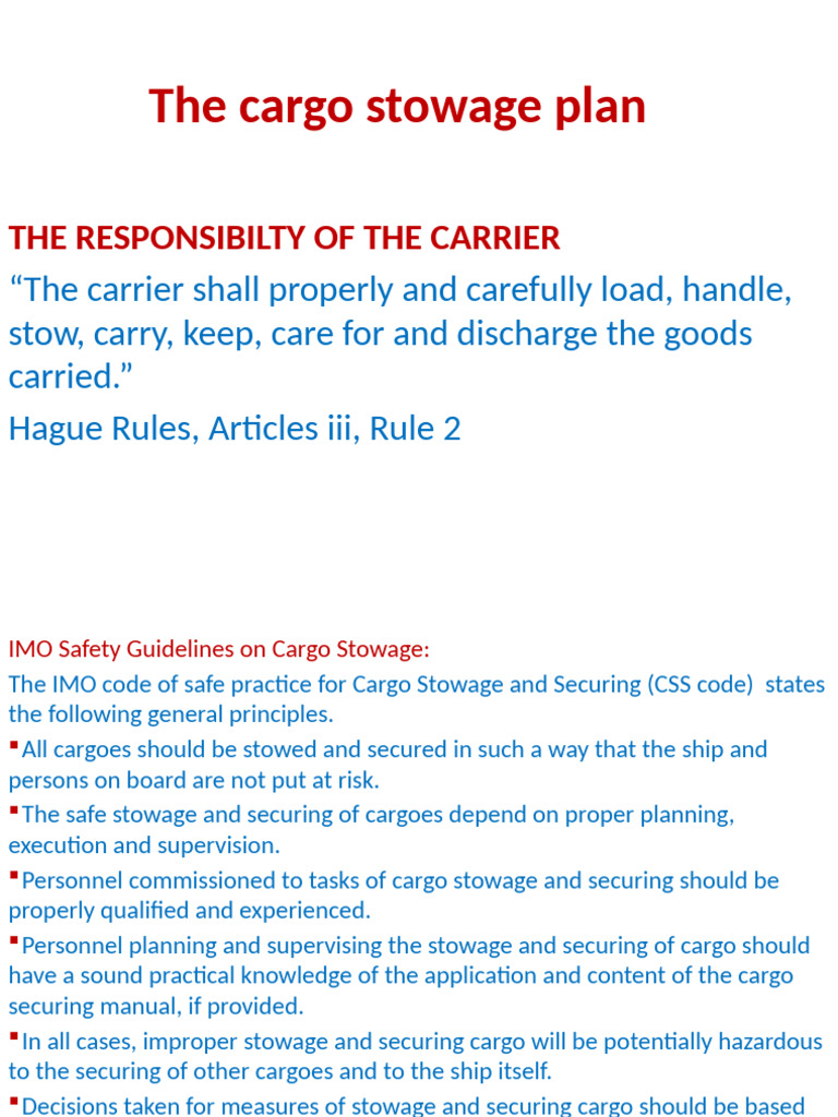 Unit 5 Part 3 - Cargo Stowage Plan | PDF | Cargo | Ships