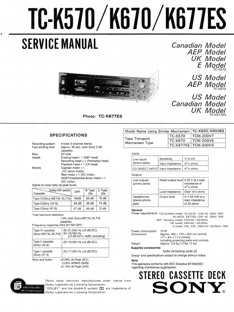Sony tc-k570 tc-k670 Tc-K677es SM | PDF