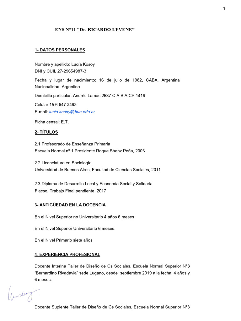 Kosoy CV | PDF | Maestros | Escuelas