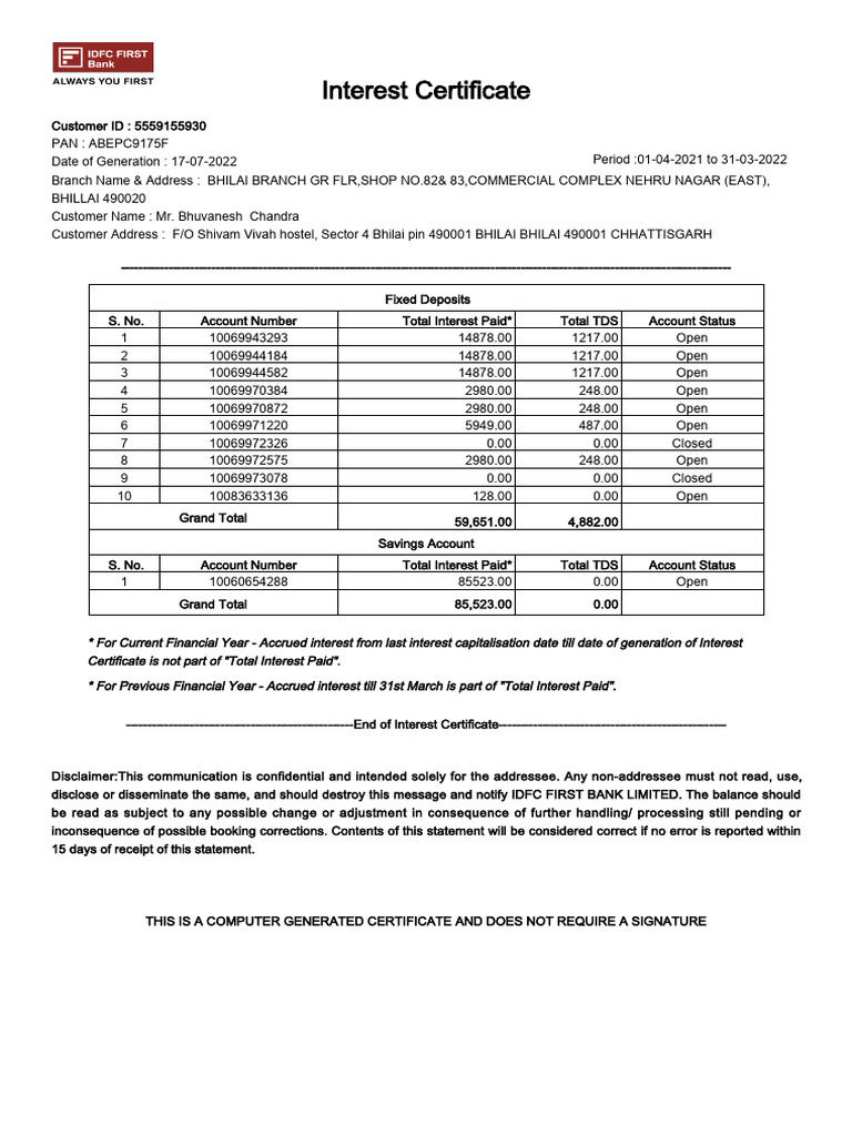 Interest Certificate 5559155930 NaN NaN | PDF | Financial Services | Banking