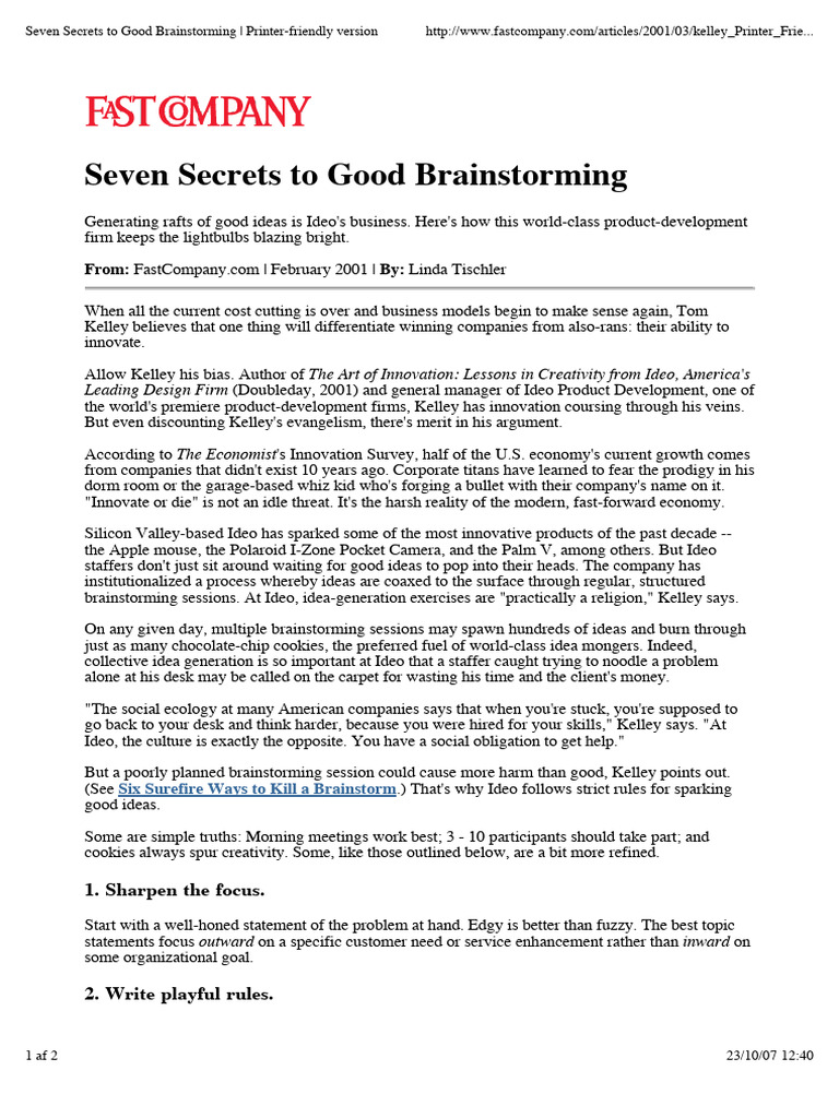 IDEO Seven Secrets To Good Brainstorming | PDF | Brainstorming