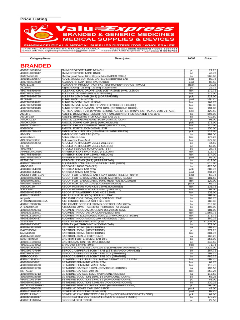 Pricelist Valuexpress Jun23 WS | PDF | Drugs | World Health Organization