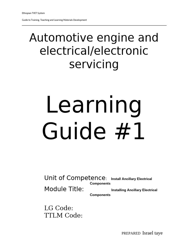 Automotive Engine and Electrical/electronic Servicing: Learning Guide ...