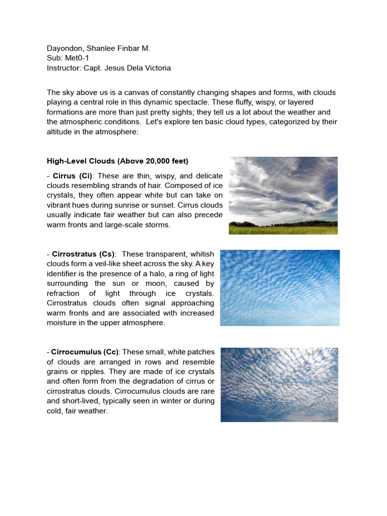 Ten Basic Cloud Types Explained | PDF | Cloud | Sky