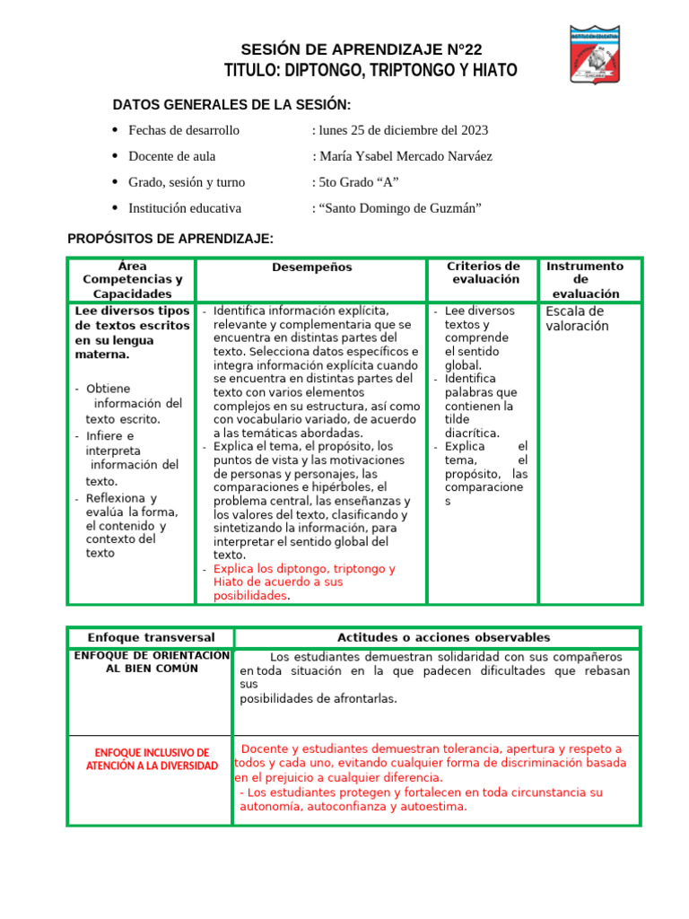 Sesion de Aprendizaje Nro 22 - Comunicacion | PDF | Vocal | Evaluación