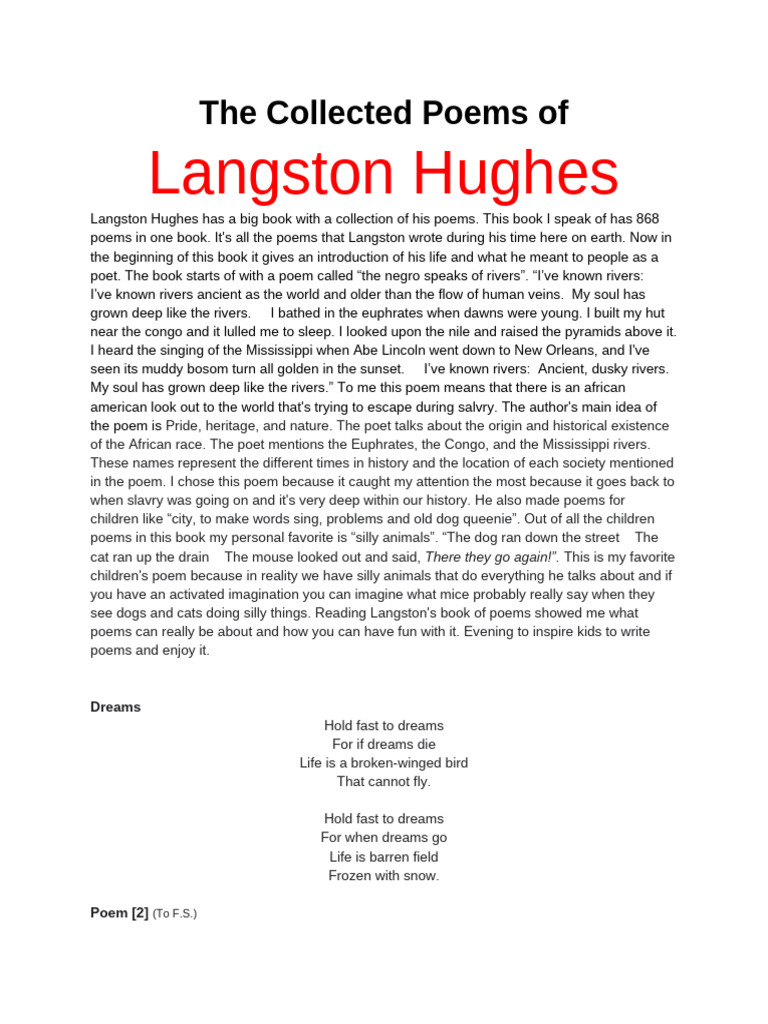 Langston Hughes 500 Words | PDF | Poetry