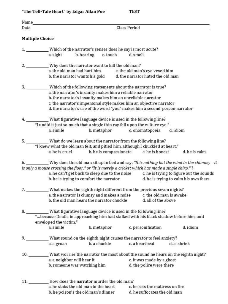 "Tell-Tale Heart" Test Guide | PDF
