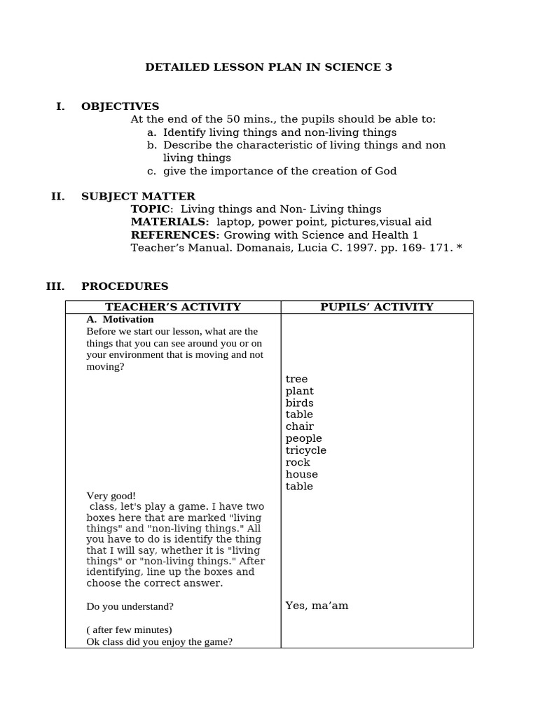 living this and non living things FINAL | PDF | Lesson Plan
